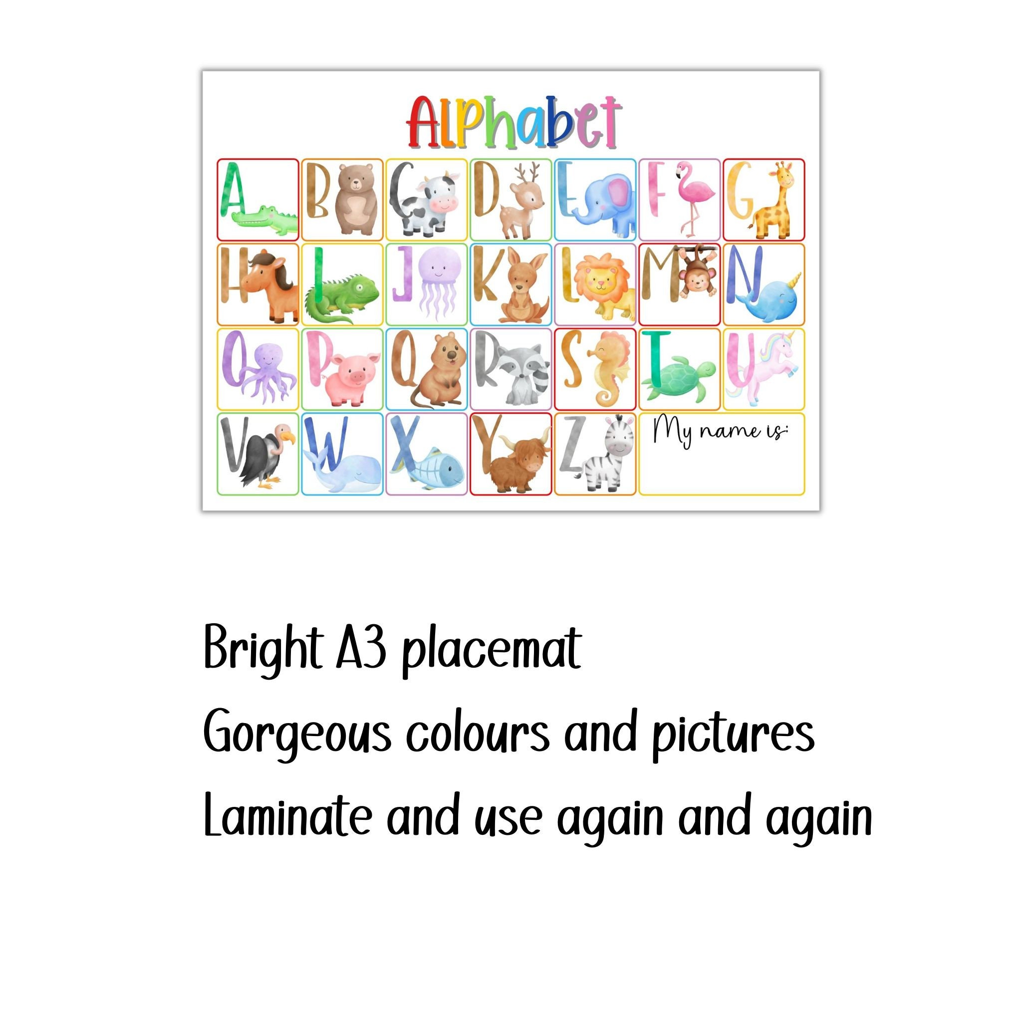 Alphabet A-Z Placemat, Alphabet Letters A-Z Poster, Printable Kids ...
