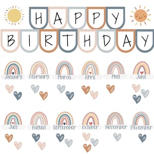 Boho Rainbow Classroom Birthday Chart, Classroom Birthday Display, Boho ...