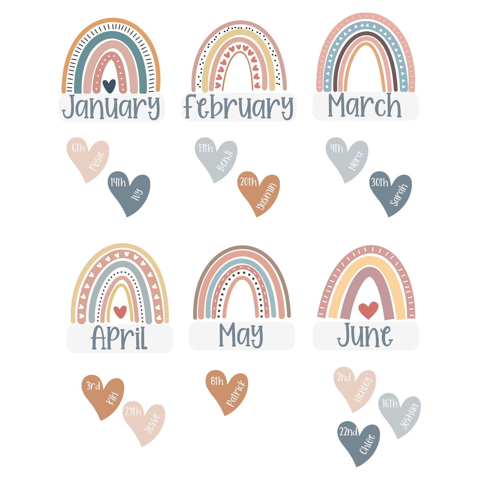 Boho Rainbow Classroom Birthday Chart Classroom Birthday - Etsy