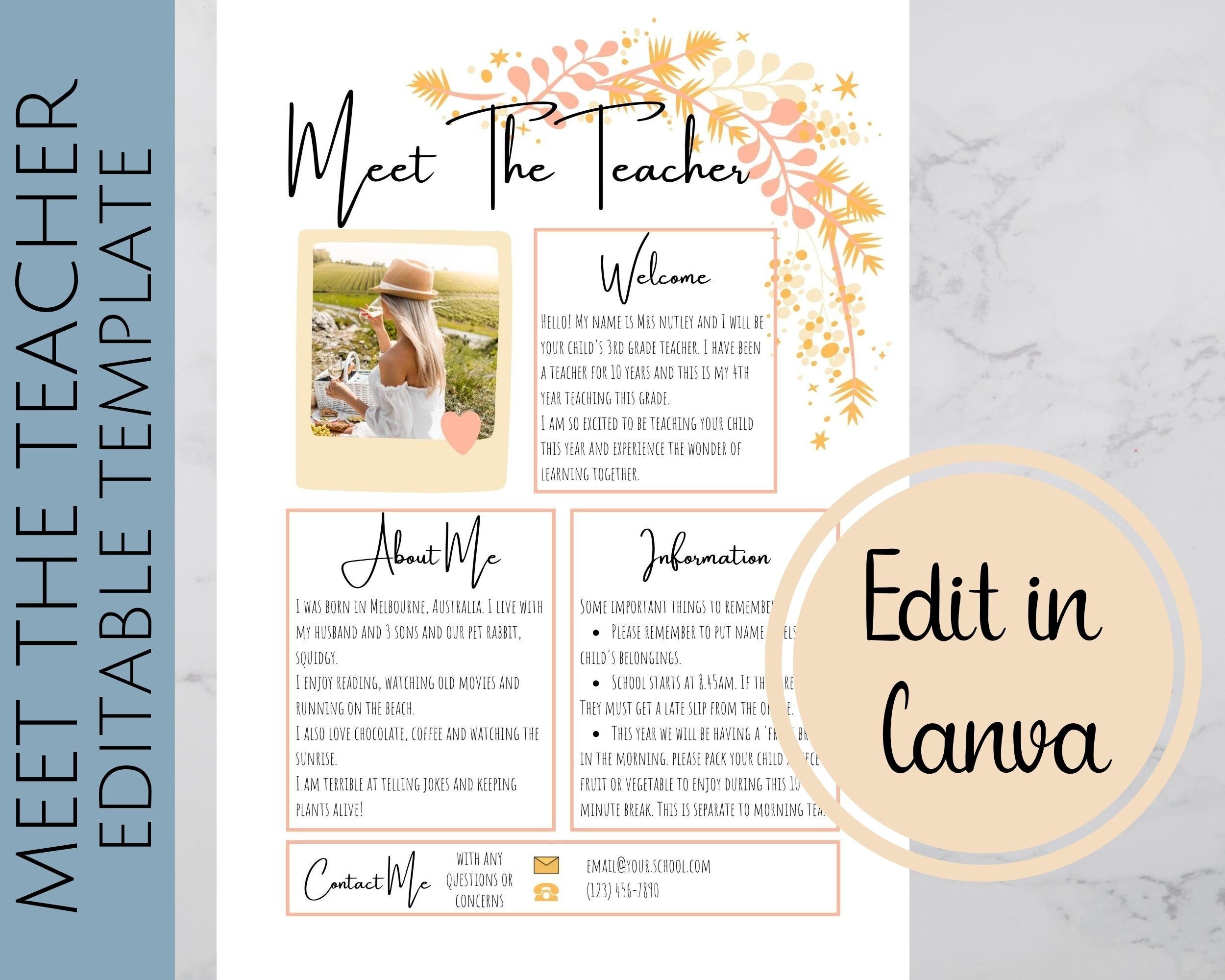 Editable Meet the Teacher Template Printable Teacher Handout - Etsy ...