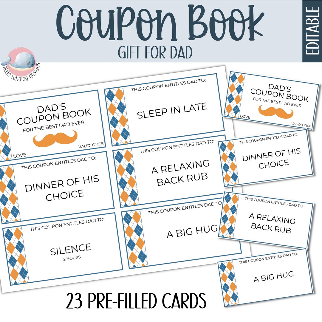 Father's Day Coupon Book, Father's Day Coupons, Dad Gift, Printable ...
