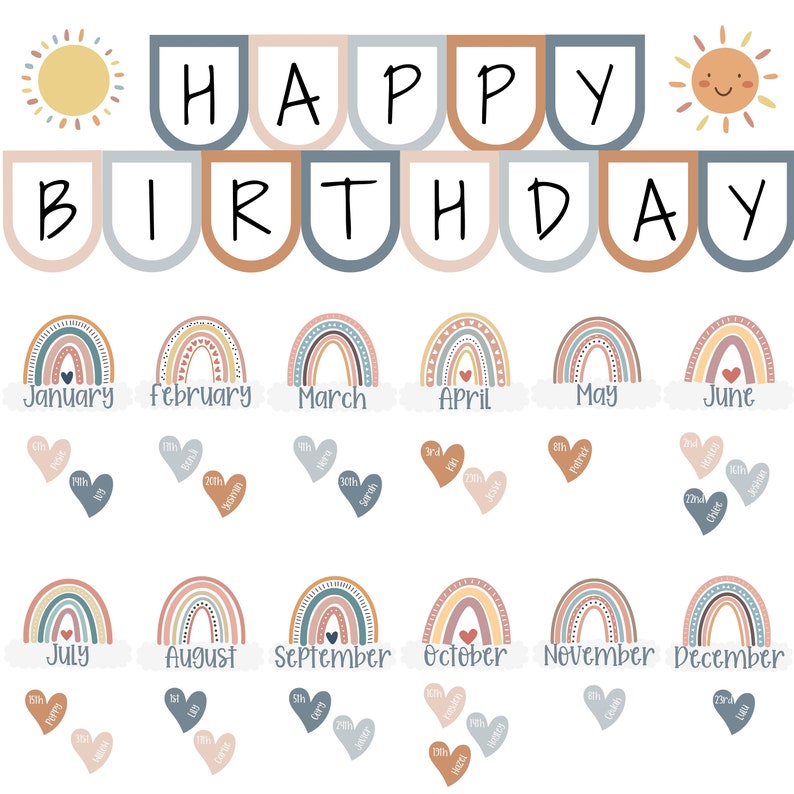 Boho Rainbow Classroom Birthday Chart Classroom Birthday - Etsy