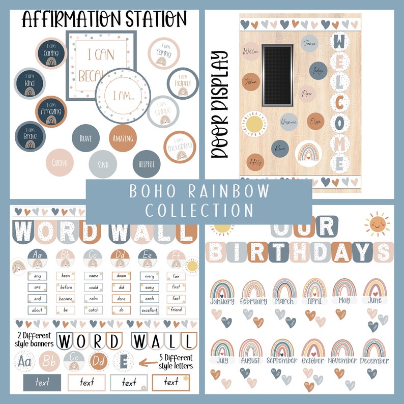 Boho Rainbow Classroom Word Wall, Word Wall Display, Boho Rainbow ...