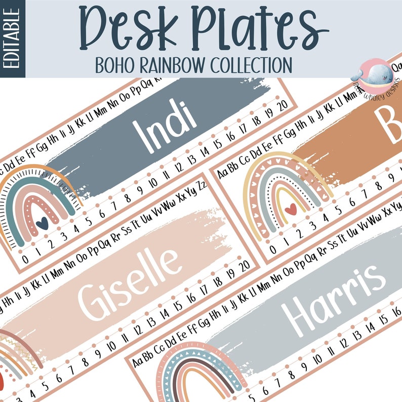 Boho Rainbow Student Desk Plates, Student Name Cards, Student Desk Tags ...