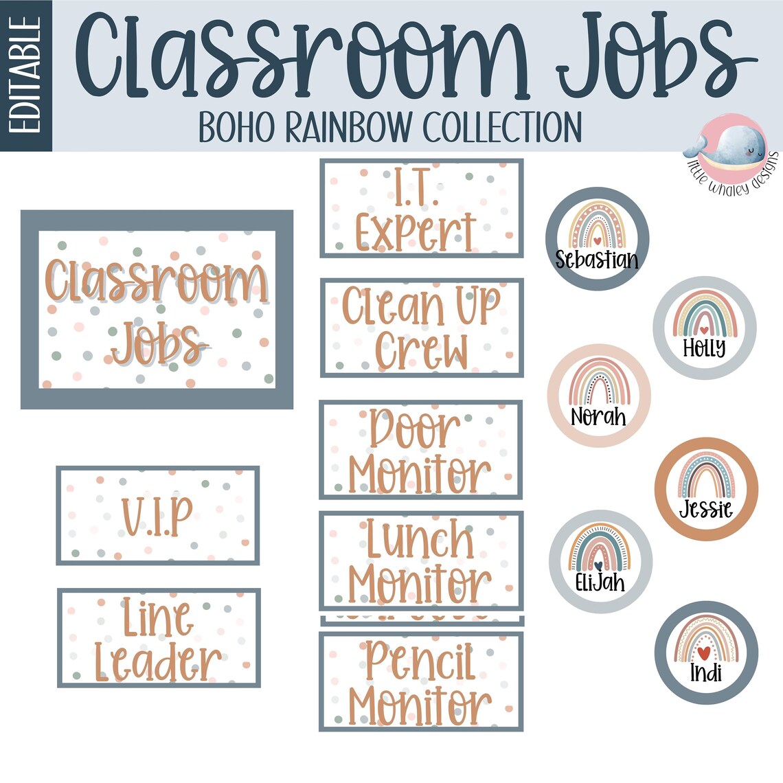 Boho Rainbow Classroom Jobs Chart, Student Responsibilities Chart ...