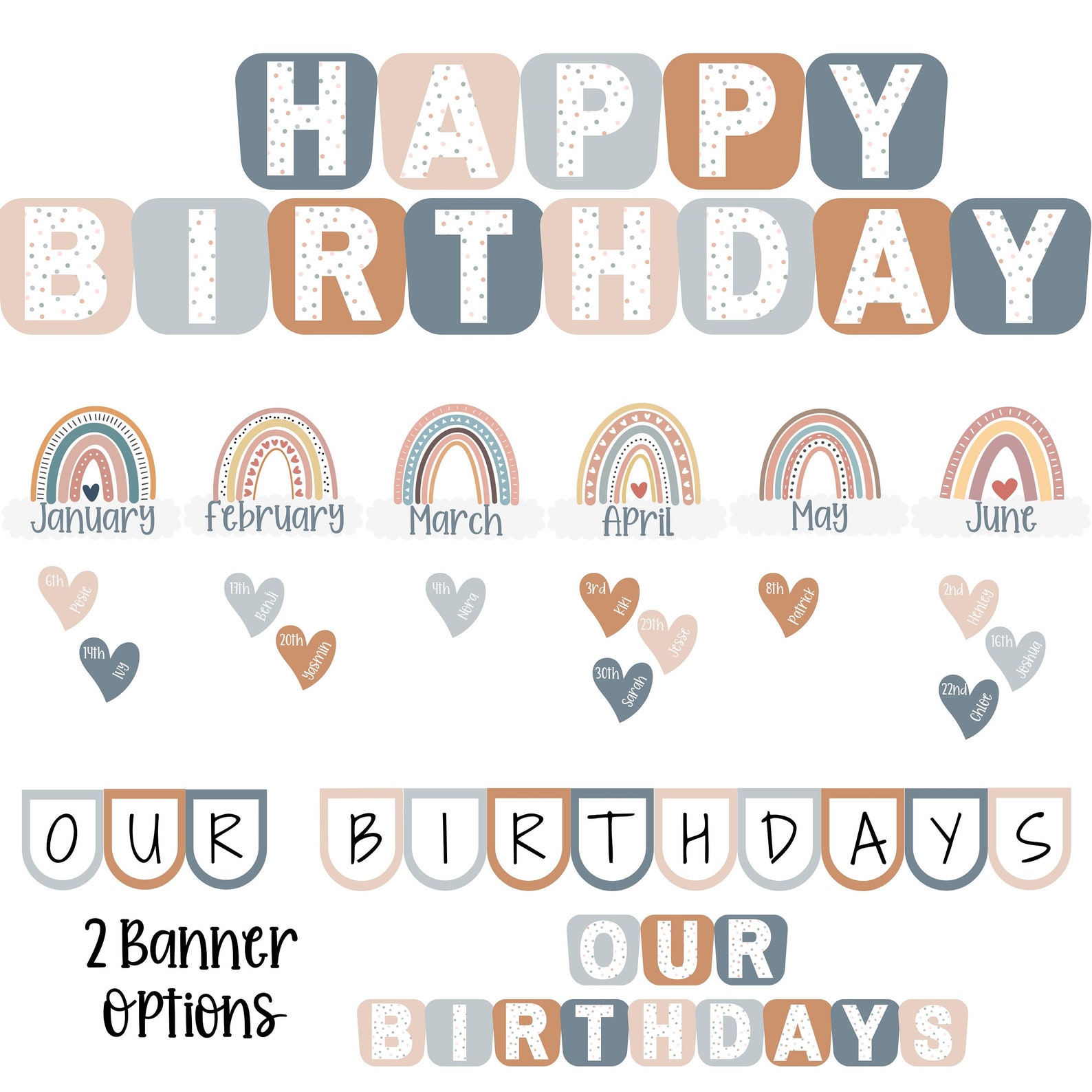 Boho Rainbow Classroom Birthday Chart Classroom Birthday - Etsy