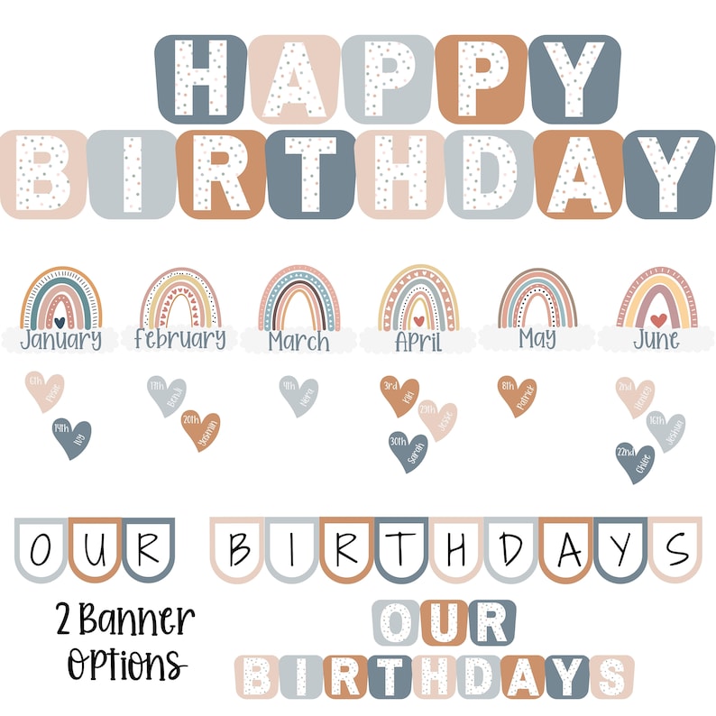 Boho Rainbow Classroom Birthday Chart Classroom Birthday - Etsy