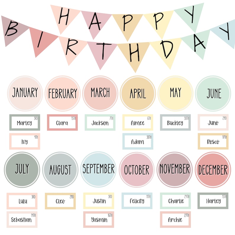 Pastel Class Birthday Chart Class Birthday Display Student - Etsy