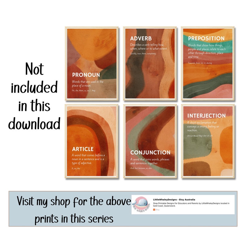 Parts of Speech Posters: Earthy Classroom Grammar Art (digital Download ...
