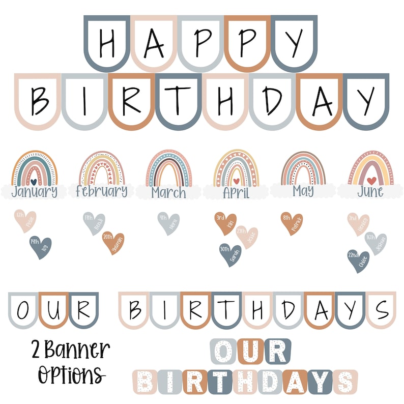 Boho Rainbow Classroom Birthday Chart Classroom Birthday - Etsy