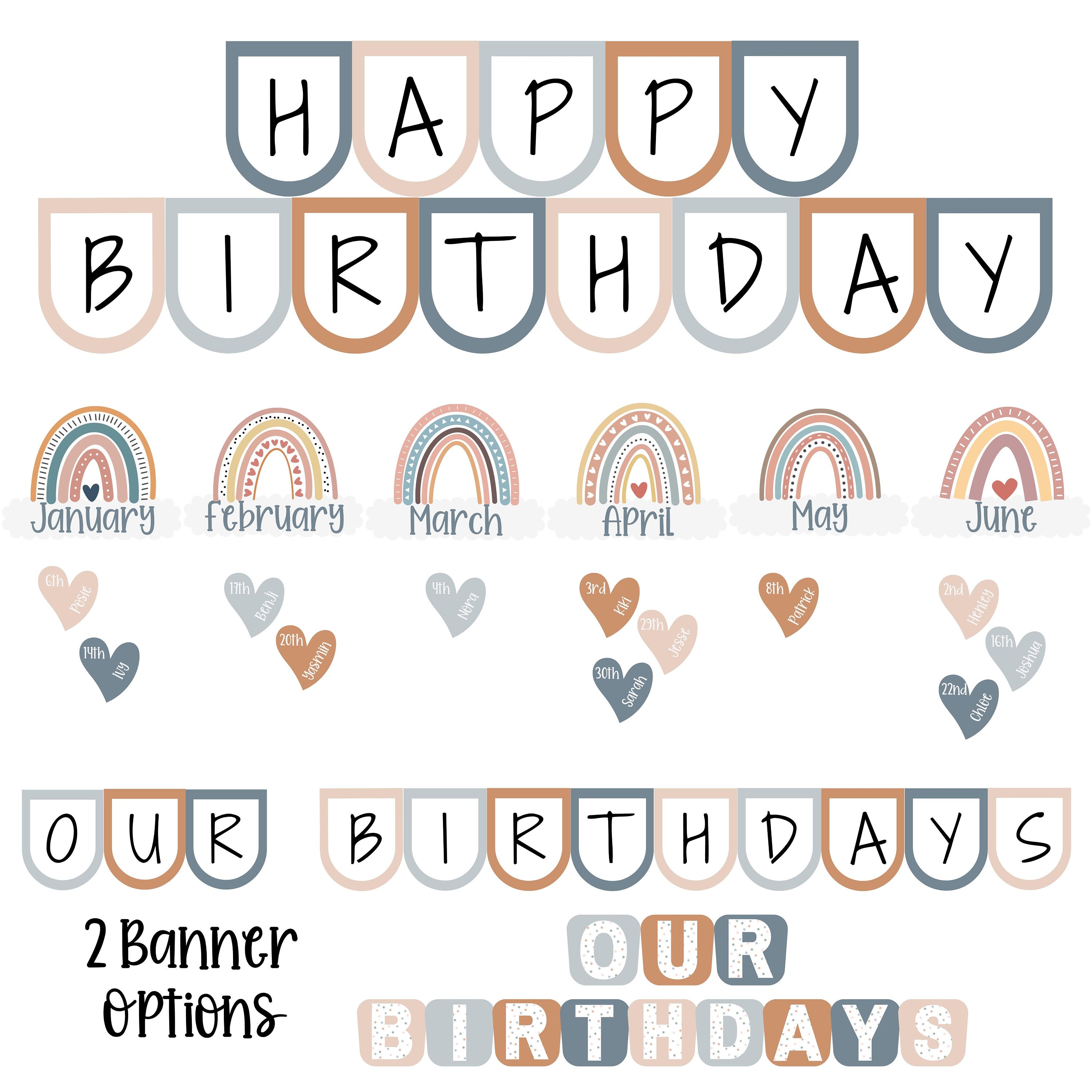 Boho Rainbow Classroom Birthday Chart: Editable Display (digital ...