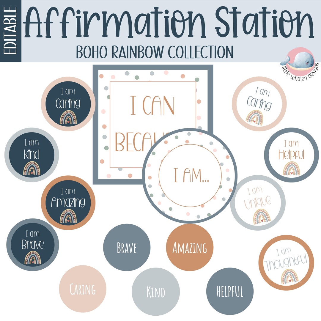Boho Rainbow Affirmation Station Bundle, Printable Affirmation Cards ...