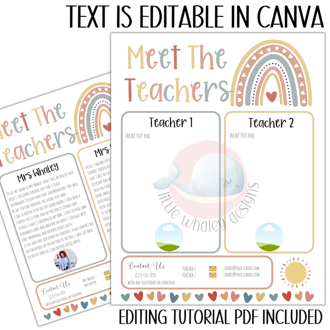 Boho Rainbow Meet the Teacher Template: Dual Teacher, Editable (US ...