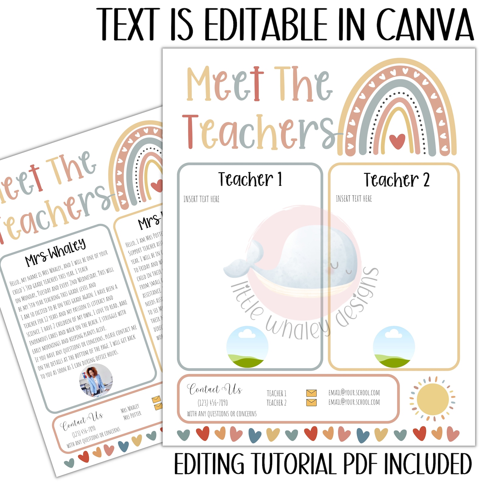 Boho Rainbow Meet the Teacher Template: Dual Teacher, Editable (US ...