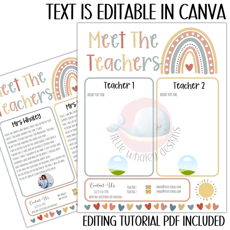 Boho Rainbow Meet the Teacher Template: Dual Teacher, Editable (US ...