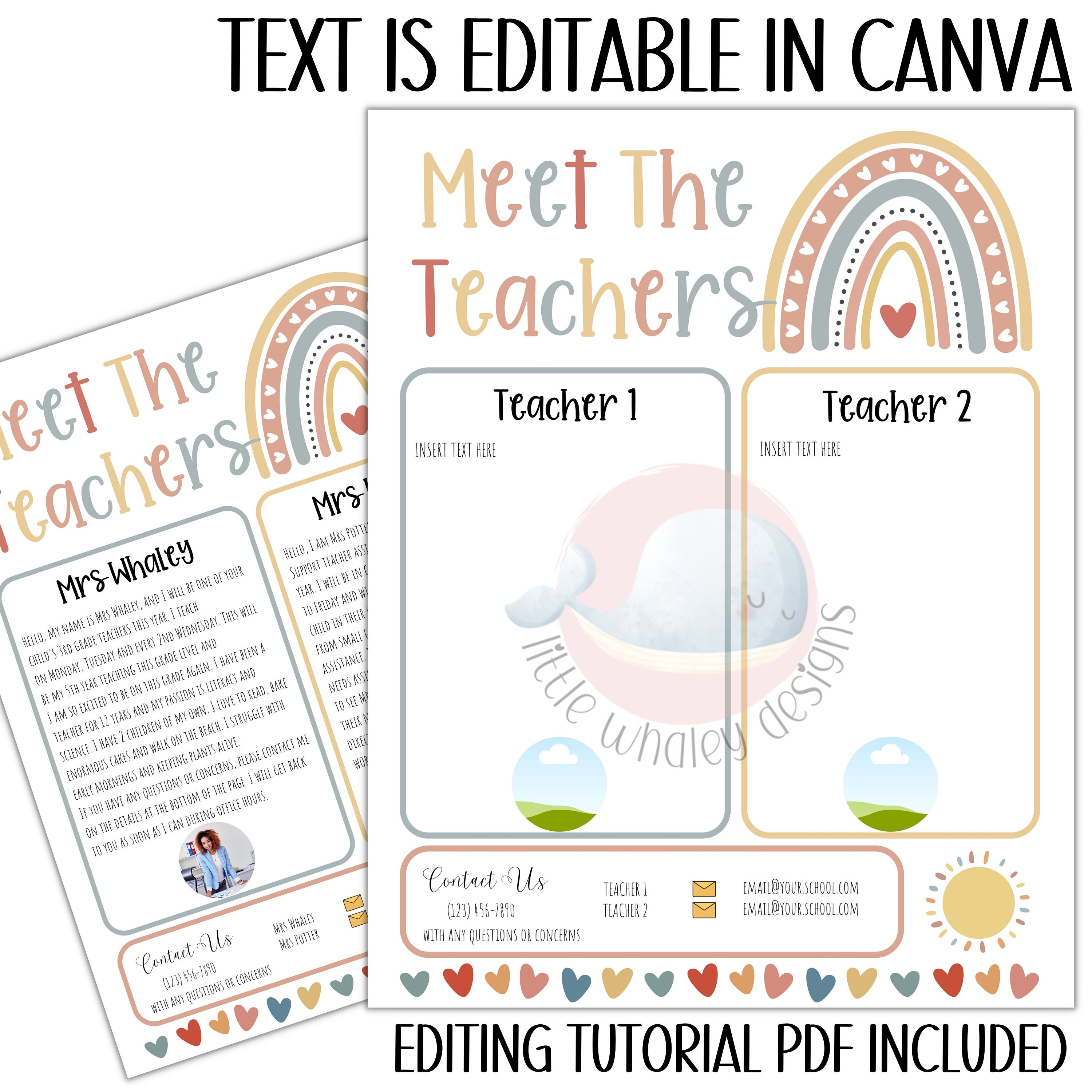 Boho Rainbow Meet the Teacher Template: Dual Teacher, Editable (US ...