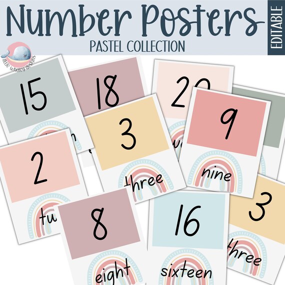 Boho Rainbow Classroom Number Posters Pastel Rainbow Number - Etsy