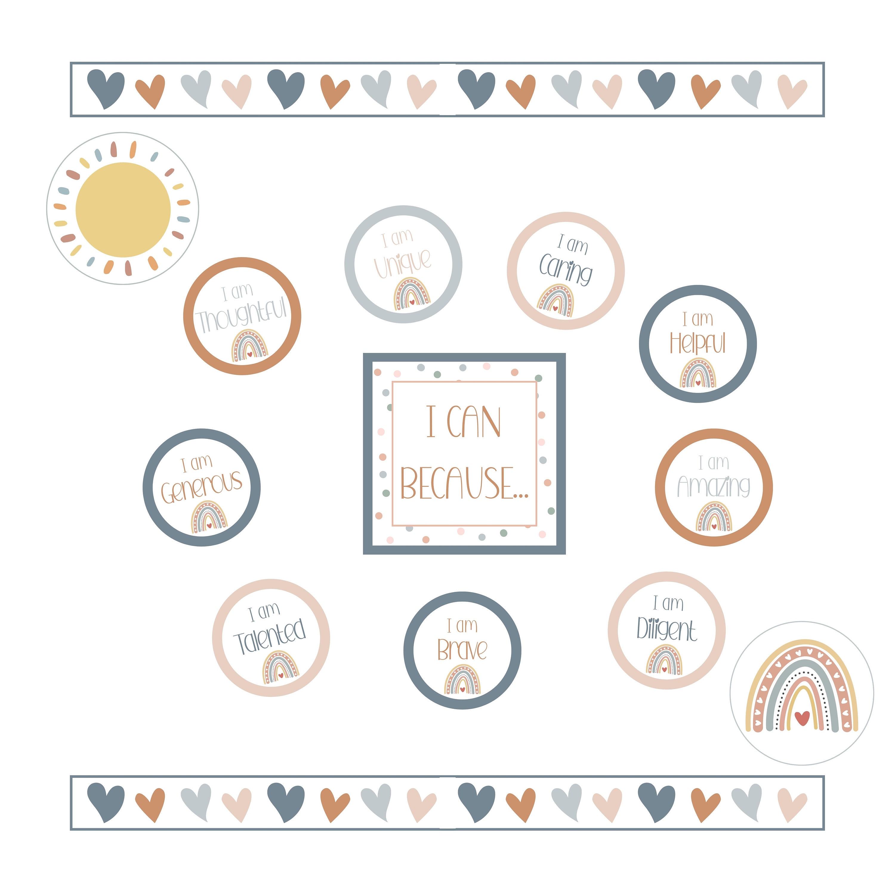 Boho Rainbow Affirmation Station Bundle, Printable Affirmation Cards ...