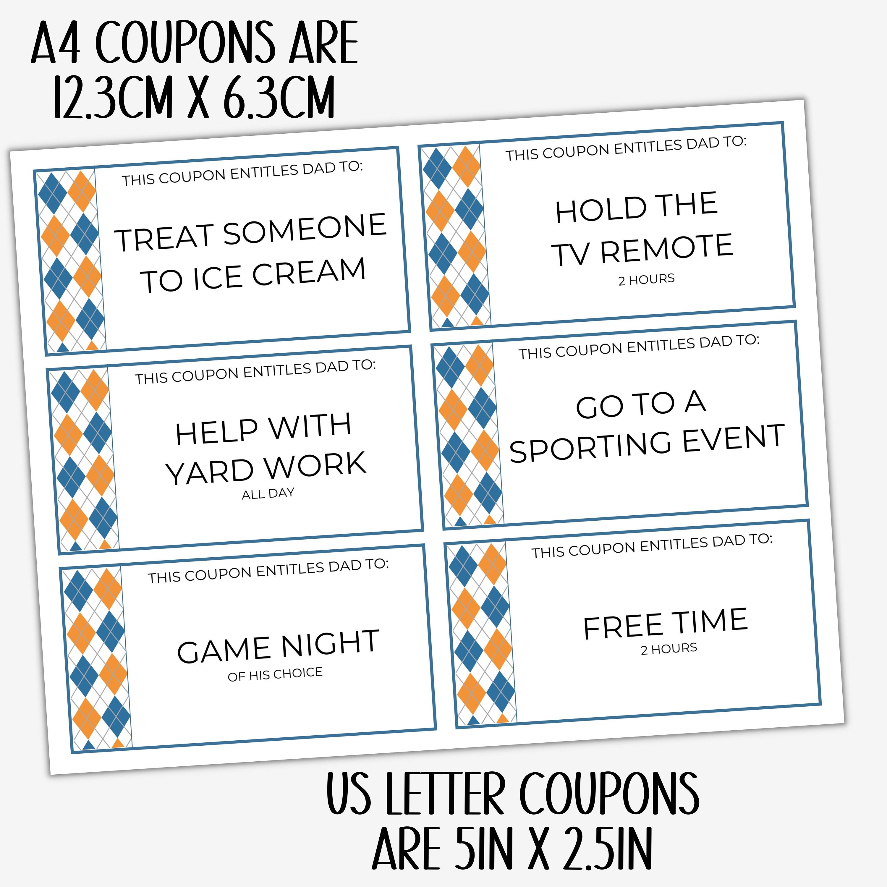 Father's Day Coupon Book, Father's Day Coupons, Dad Gift, Printable ...