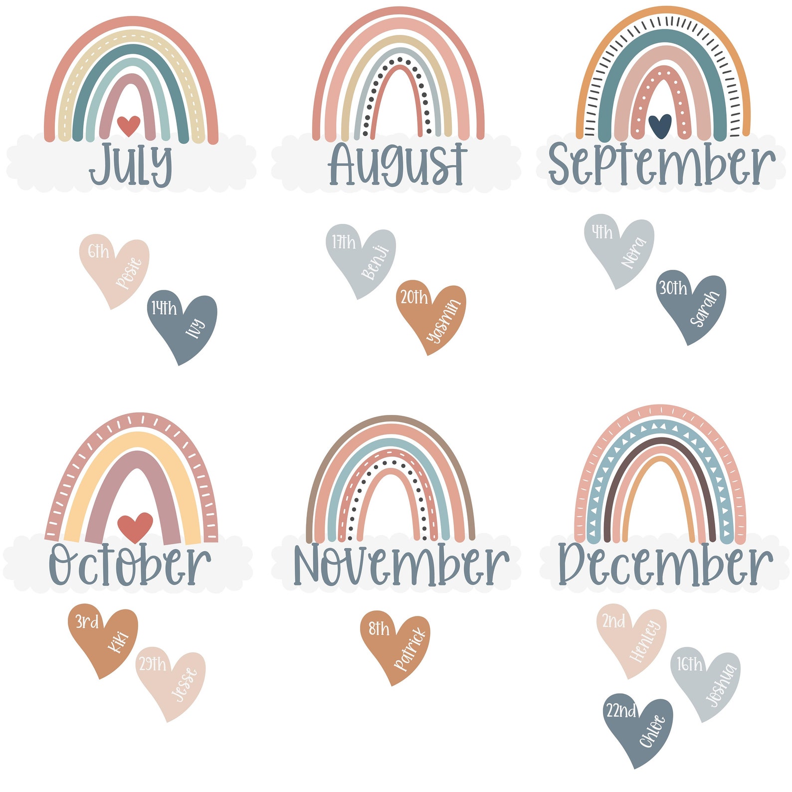 Boho Rainbow Classroom Birthday Chart Classroom Birthday - Etsy