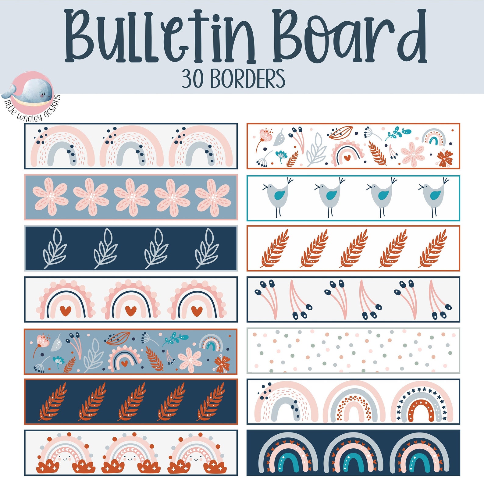 Boho Rainbow Bulletin Board Borders 30 Printable Classroom - Etsy