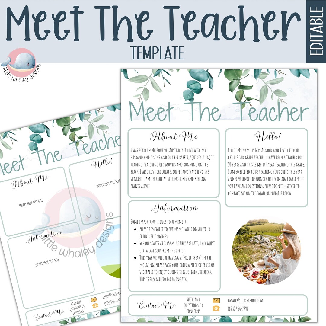 Meet the Teacher Editable Template, Printable Teacher Handout ...