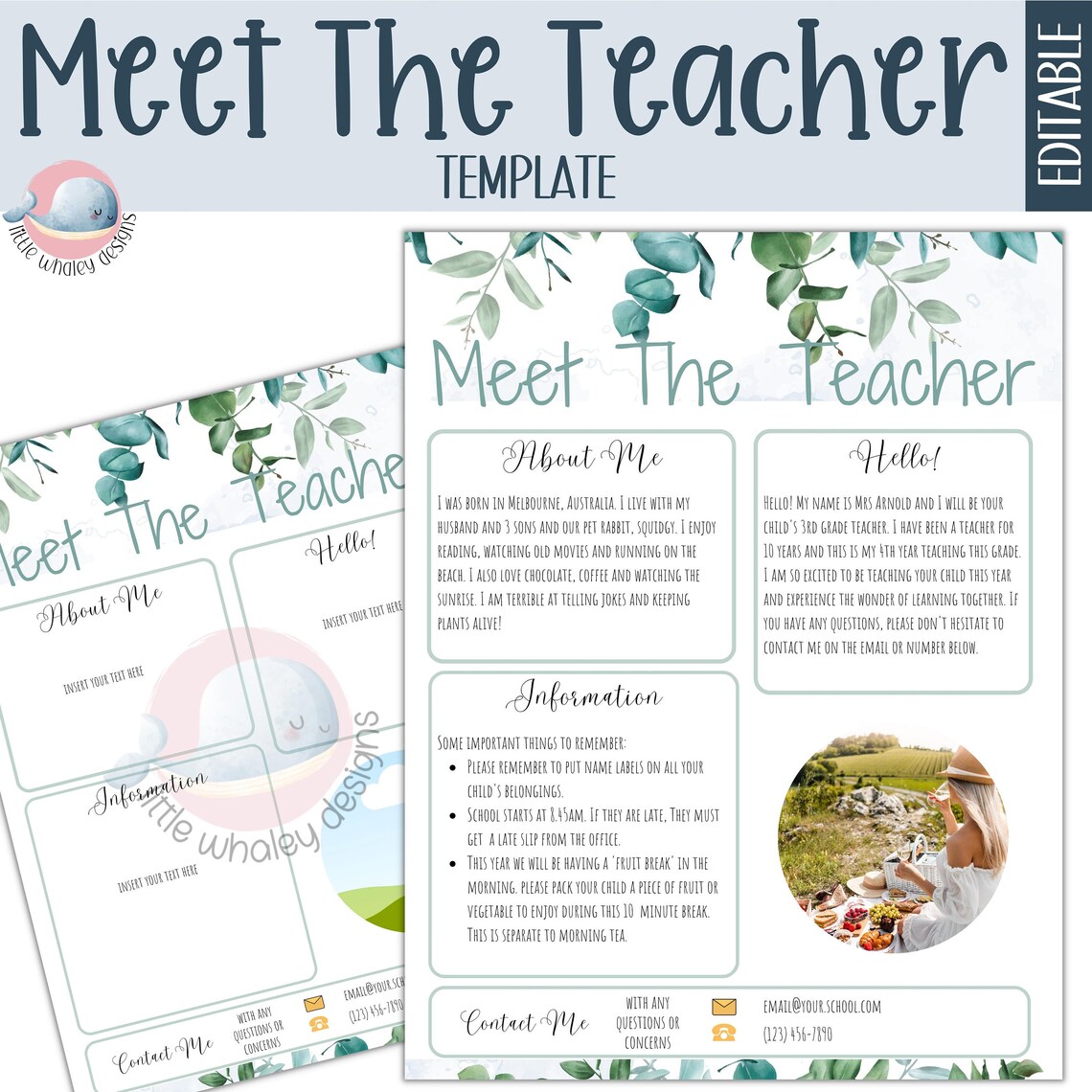 Meet the Teacher Editable Template, Printable Teacher Handout ...