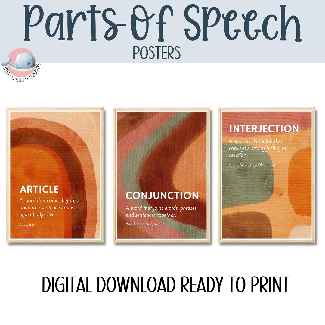 Parts of Speech Posters: Earthy Classroom Grammar Art (digital Download ...