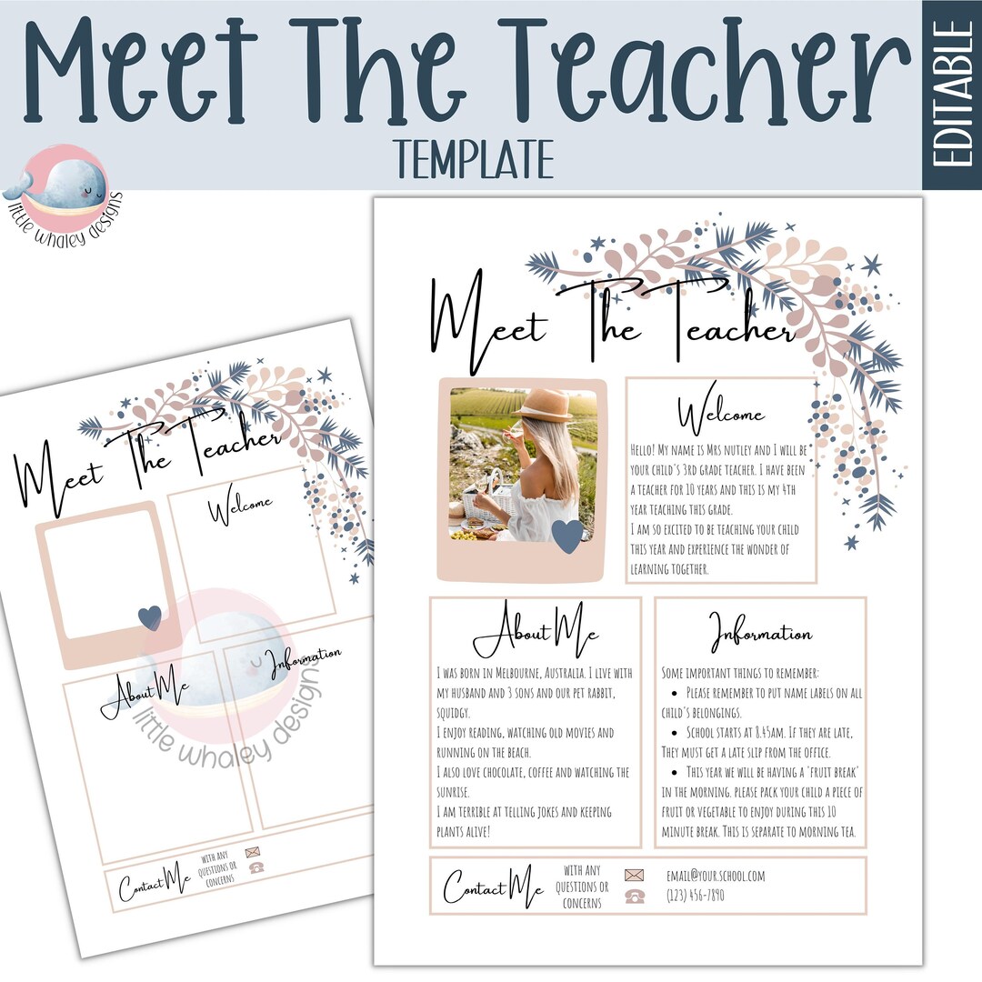 Personalized Meet the Teacher Editable Template, Editable Teacher ...
