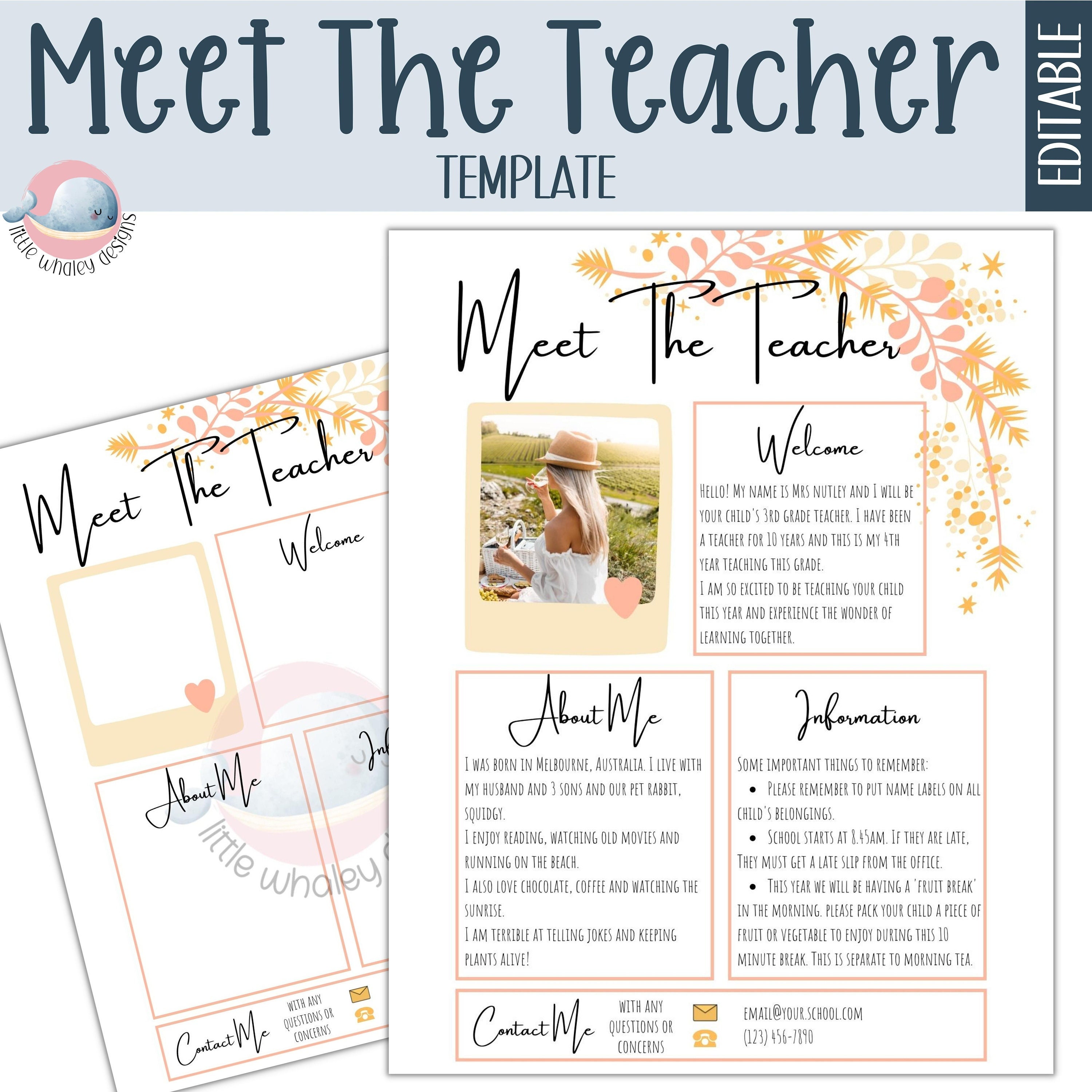Editable Meet the Teacher Template, Printable Teacher Handout, Parent ...