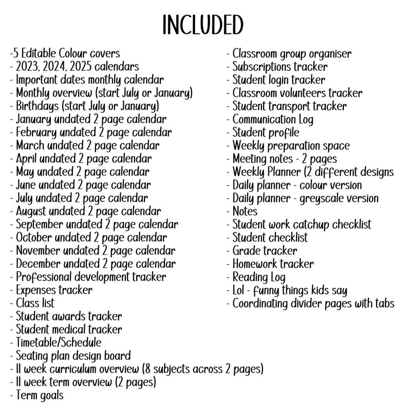 Undated Teacher Planner 23-25, Teacher Planner Printable, Teacher ...