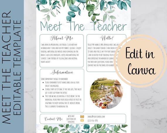 Meet the Teacher Editable Template Printable Teacher Handout - Etsy ...