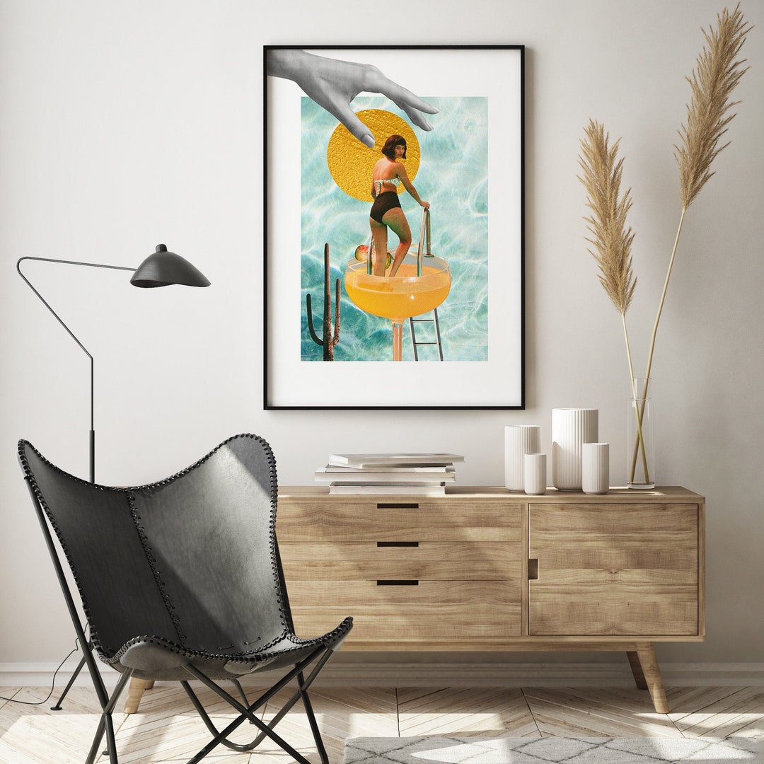 Pool Party Pop Art Retro Vintage Collage Illustration Wall Art Home ...