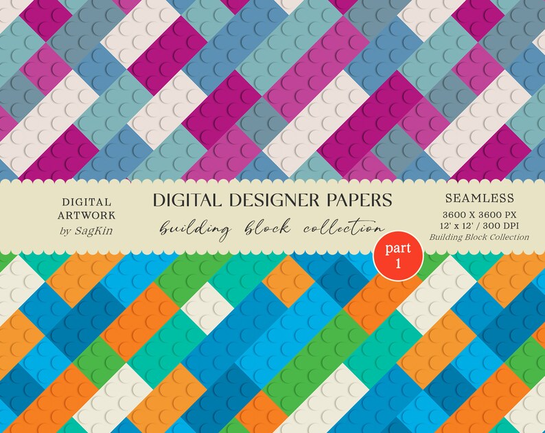 Building Block Digital Paper Seamless Background Printable Brick ...
