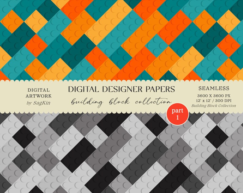 Building Block Digital Paper Seamless Background Printable - Etsy