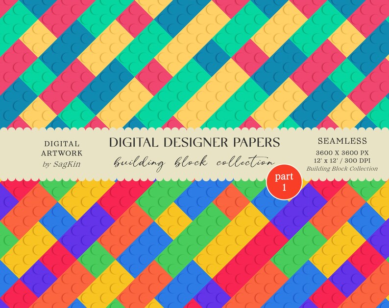 Building Block Digital Paper Seamless Background Printable - Etsy