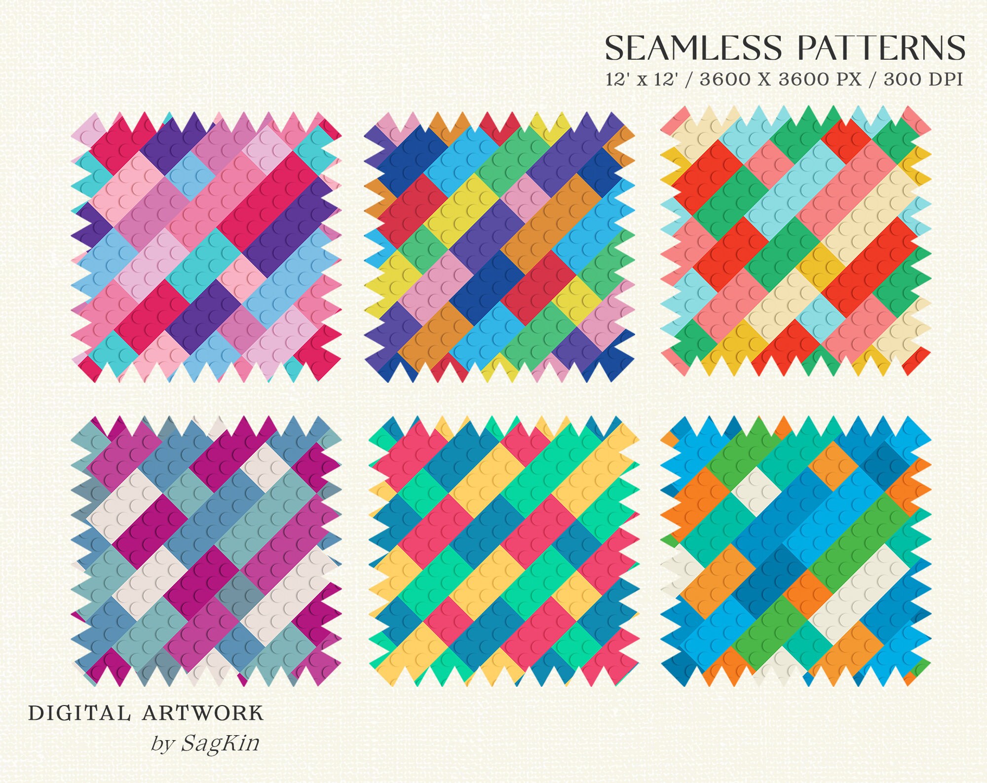 Building Block Digital Paper Seamless Background Printable - Etsy