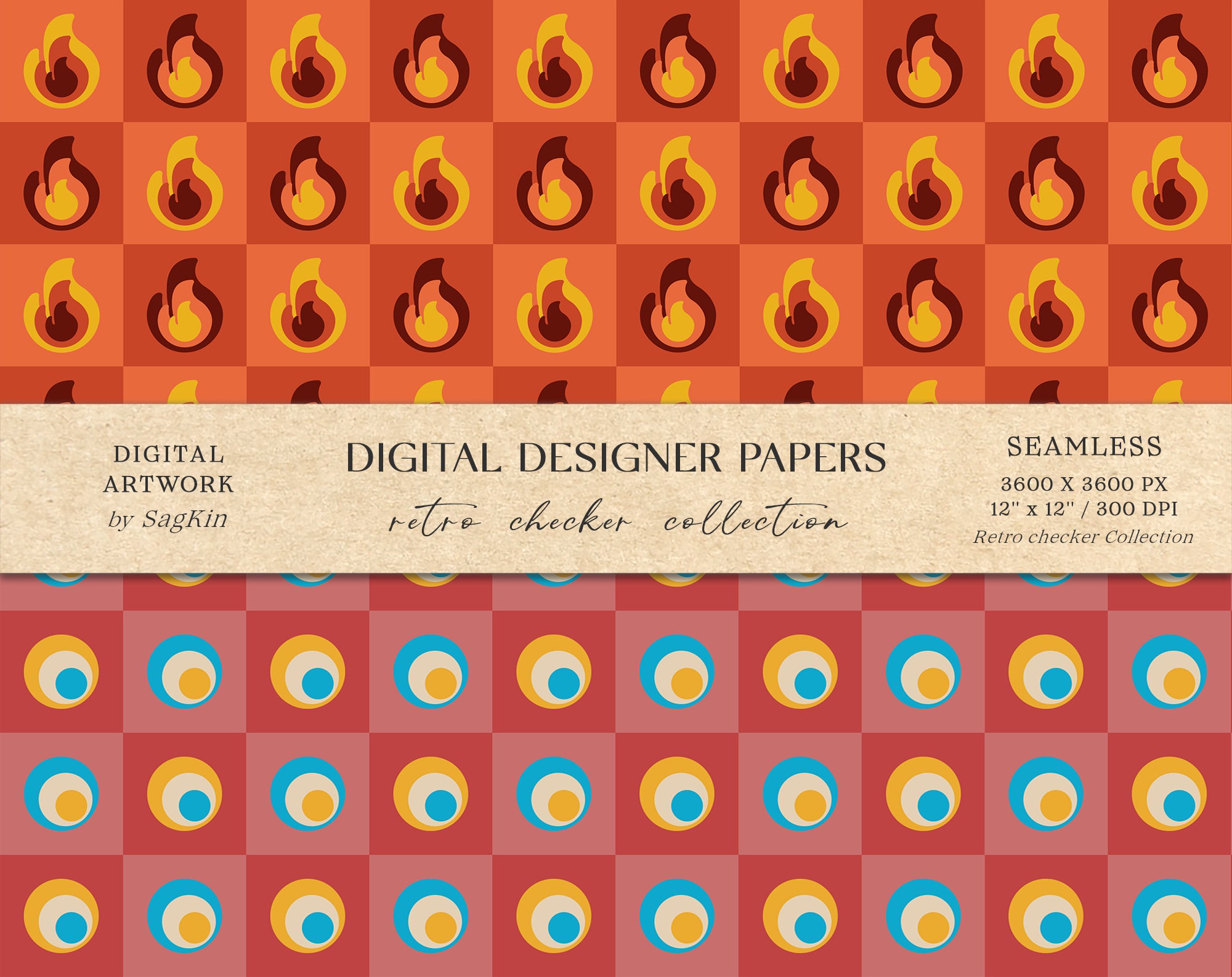 Retro Checker Digital Paper Set Seamless Texture 80s 90s Designs ...