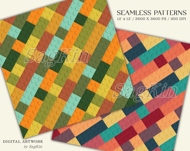 Building Block Digital Paper Seamless Background Printable Brick ...