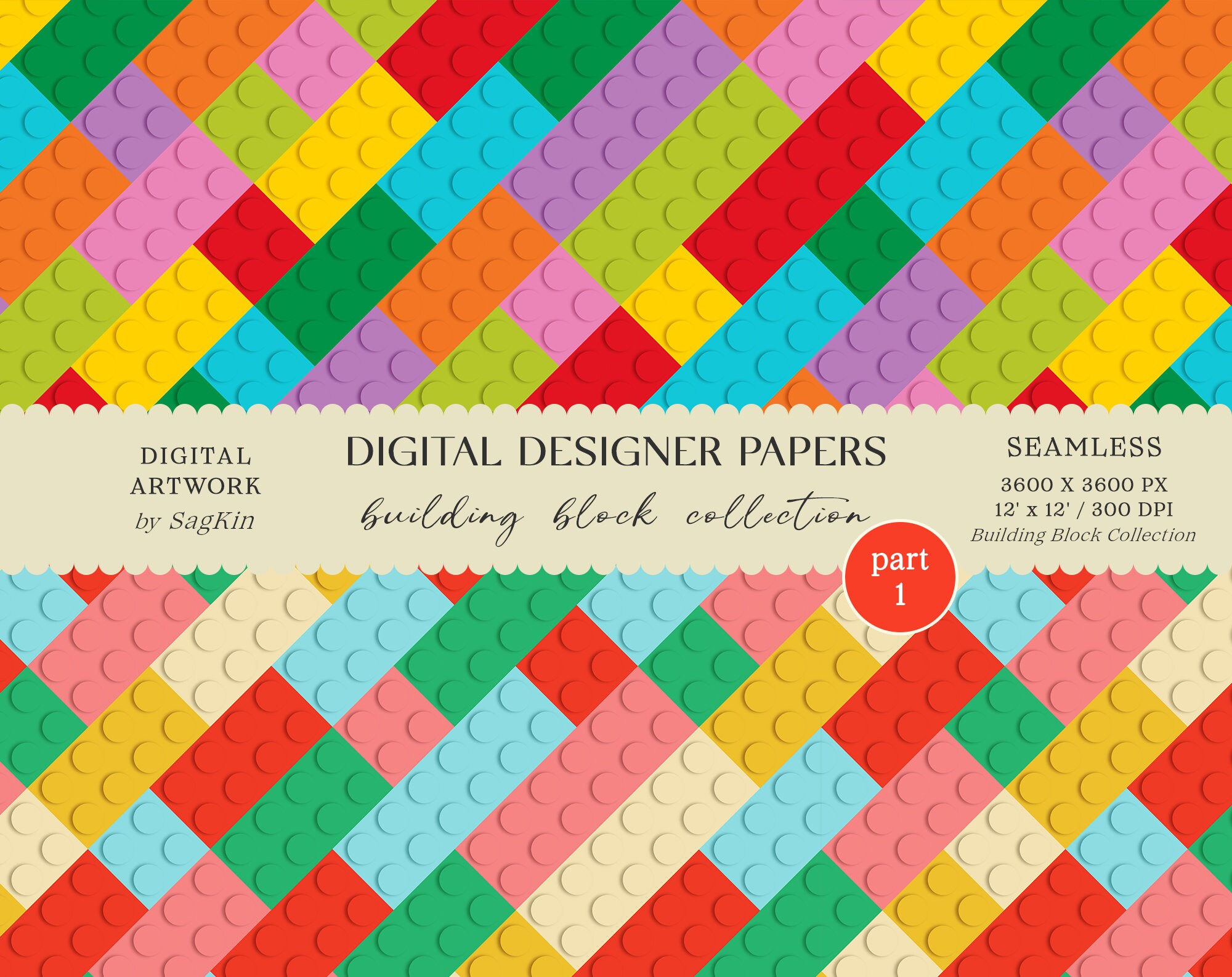 Building Block Digital Paper Seamless Background Printable - Etsy