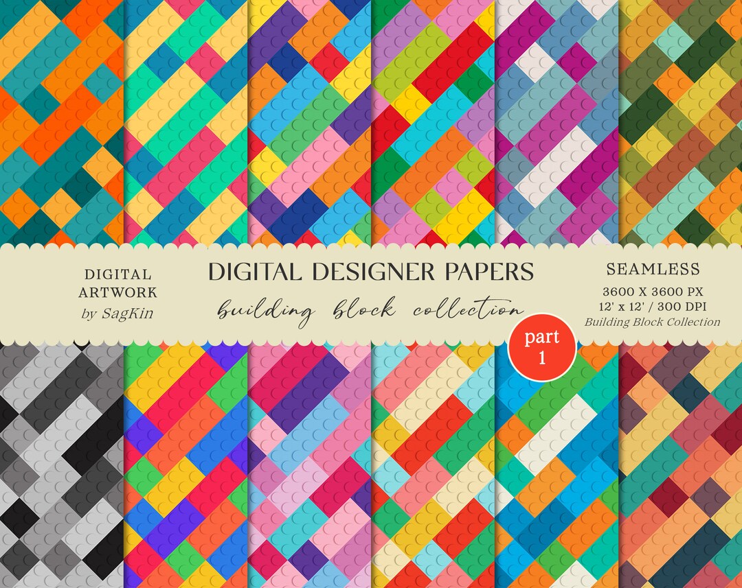 Building Block Digital Paper Seamless Background Printable - Etsy
