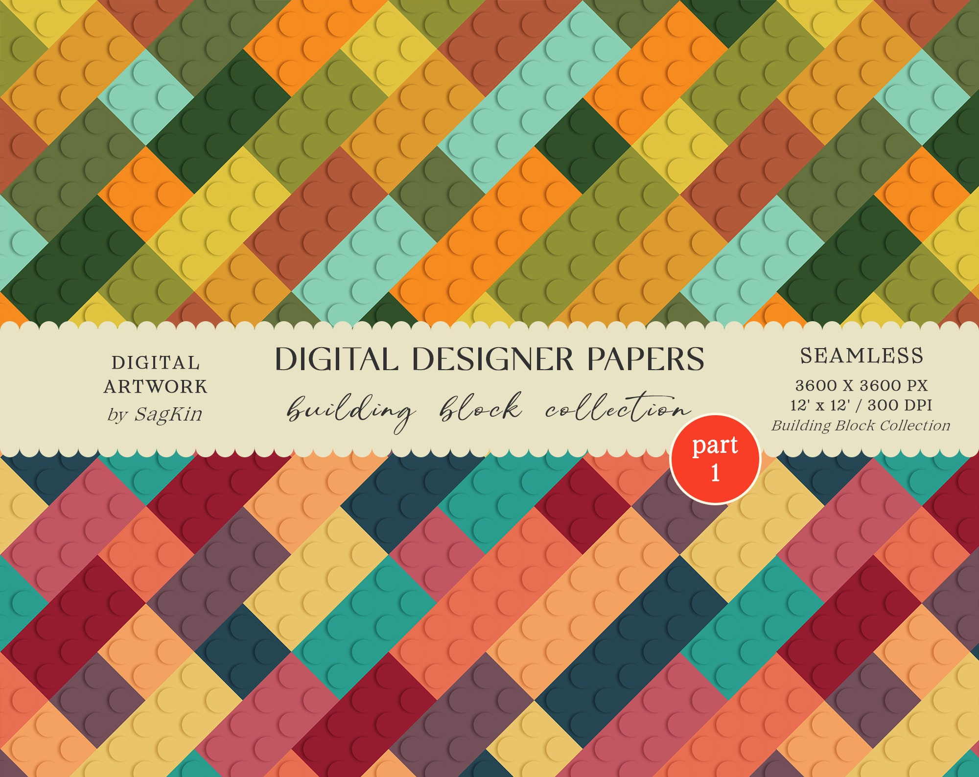 Building Block Digital Paper Seamless Background Printable Brick ...