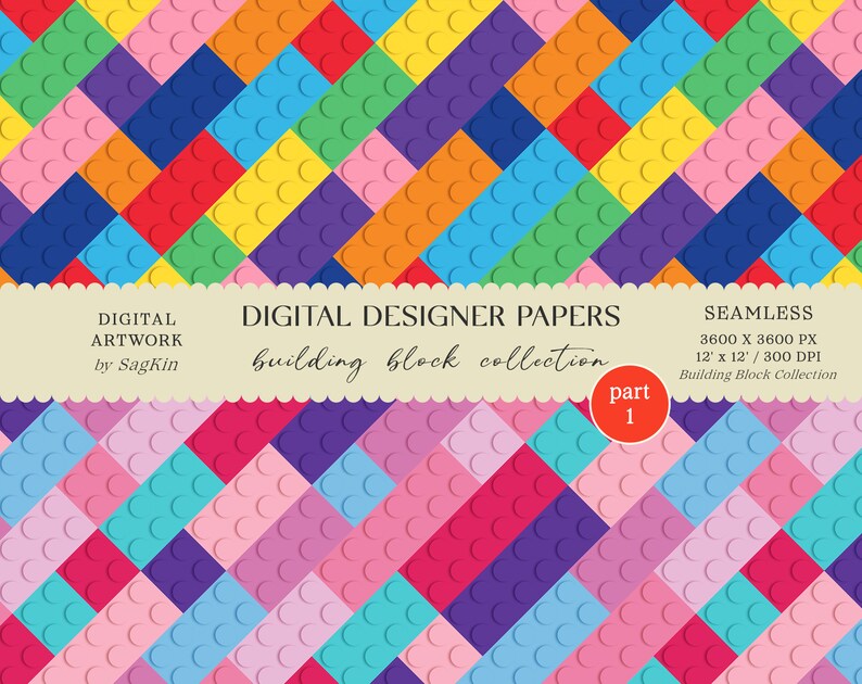 Building Block Digital Paper Seamless Background Printable Brick ...