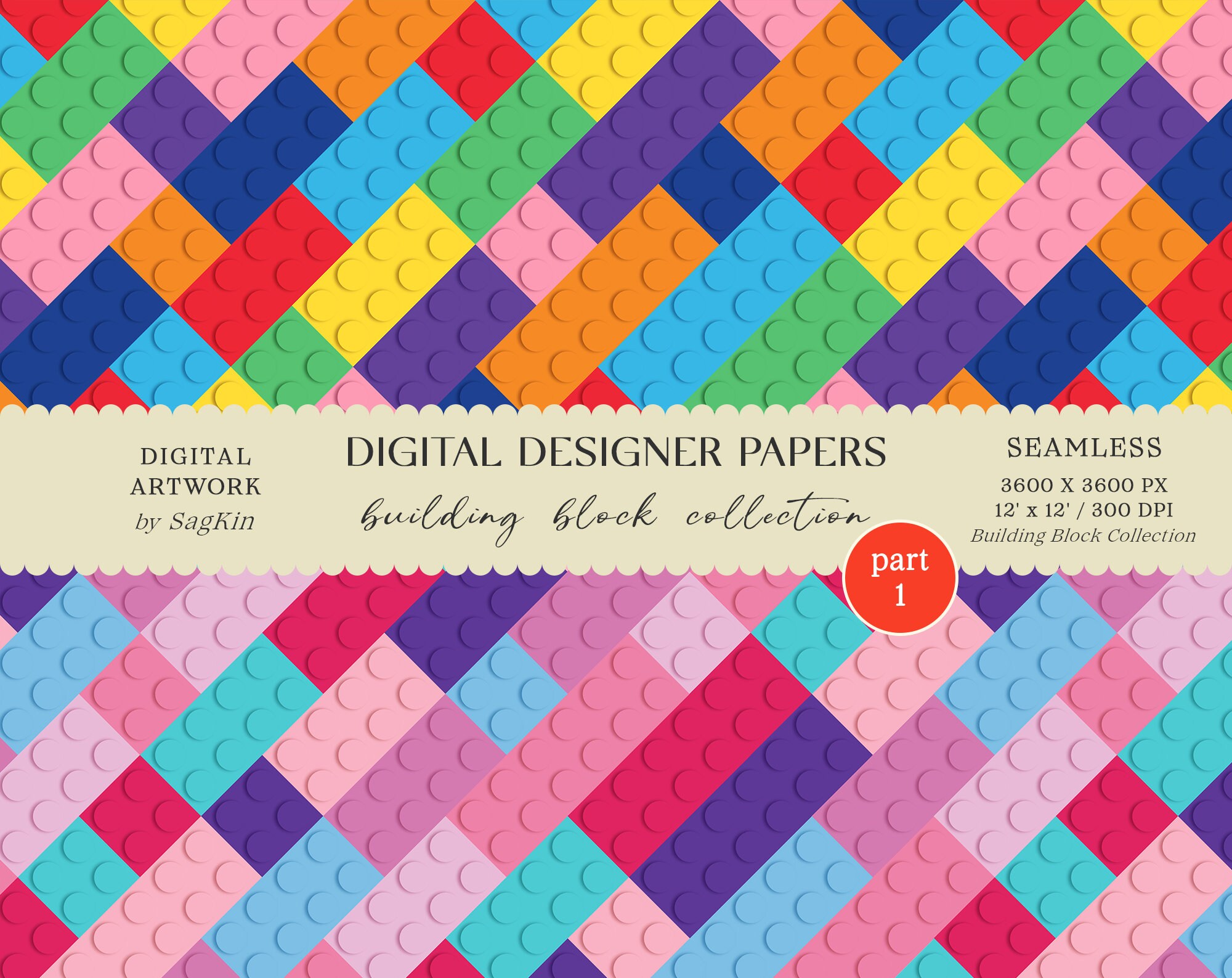 Building Block Digital Paper Seamless Background Printable Brick ...