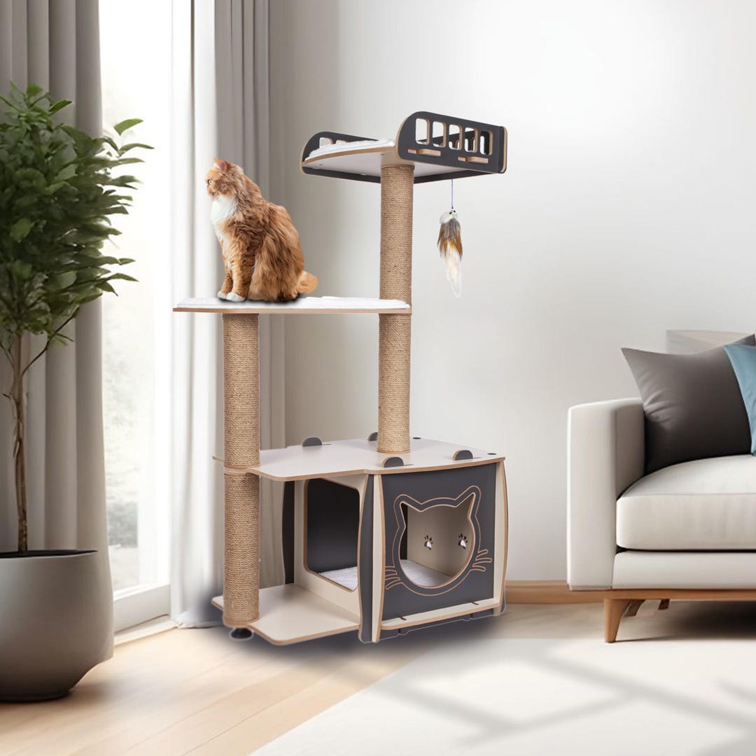43" Cat Tree, Multi Level Cat Condo House With Scratching Posts - Etsy