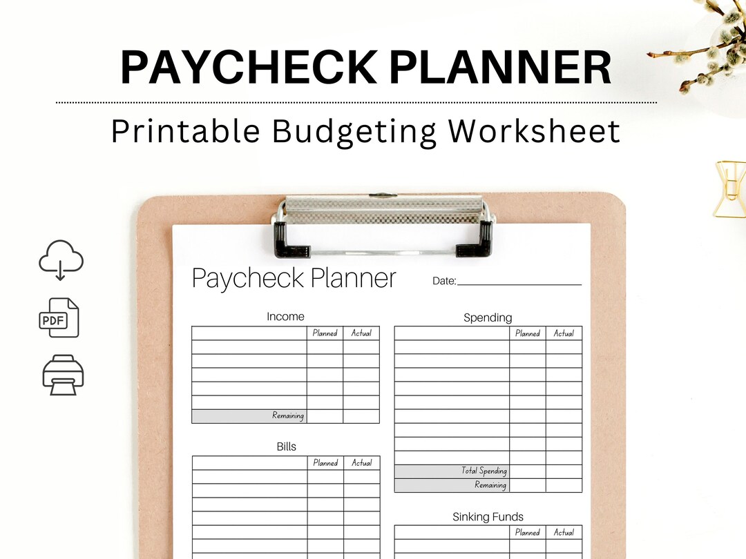 Paycheck Planner Printable Budgeting Worksheet - Zero Based Budget PDF ...