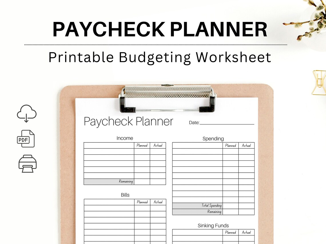 Paycheck Planner Printable Budgeting Worksheet - Zero Based Budget PDF ...