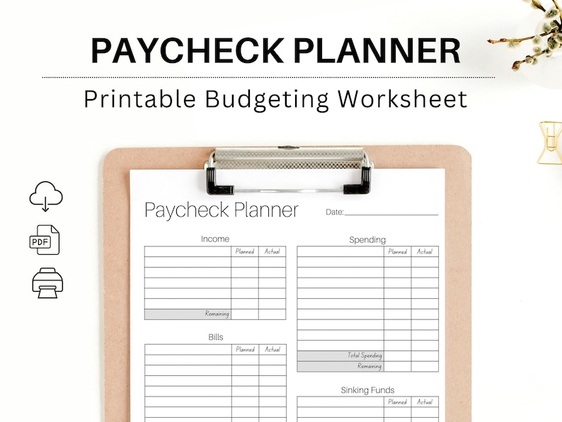 Paycheck Planner Printable Budgeting Worksheet - Zero Based Budget PDF ...