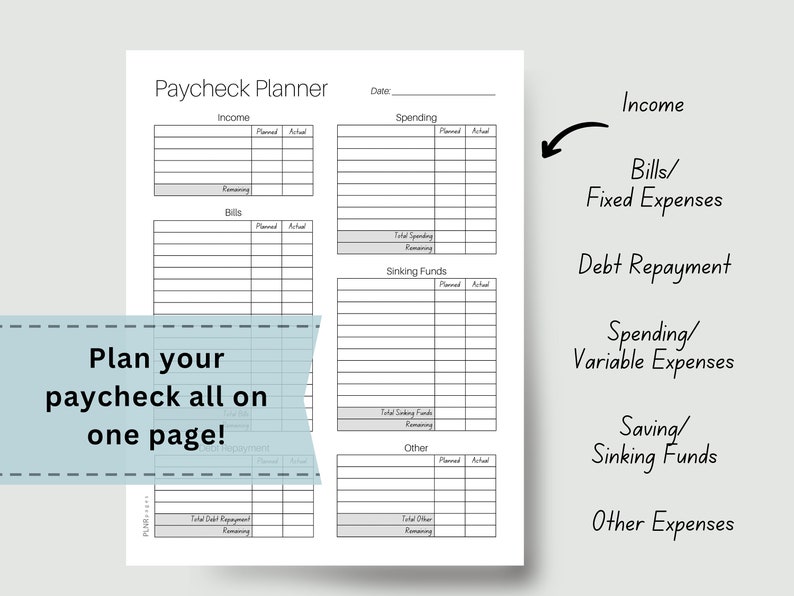 Paycheck Planner Printable Budgeting Worksheet - Zero Based Budget PDF ...