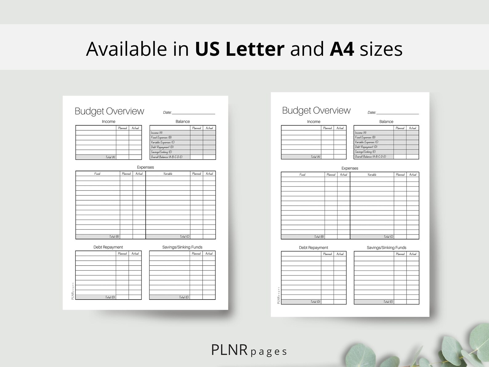 Printable Budget Worksheet Budget Overview Template Digital Budget ...